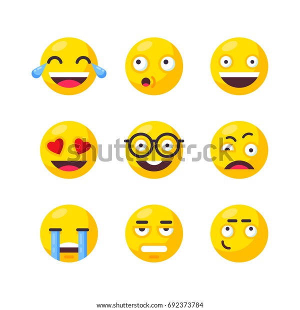 Cute Funny Emoticons Set Emoji Smile Stock Vector (Royalty Free) 692373784