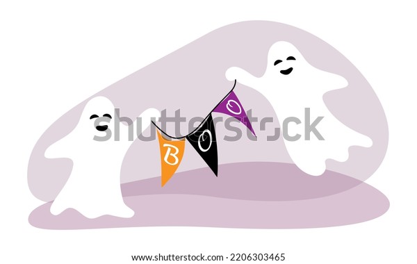 Cute Funny Ghosts Carrying Scary Boo Stock Vector (Royalty Free ...