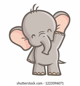 Cute Funny Grey Elephant Waving Hand Stock Vector (Royalty Free ...