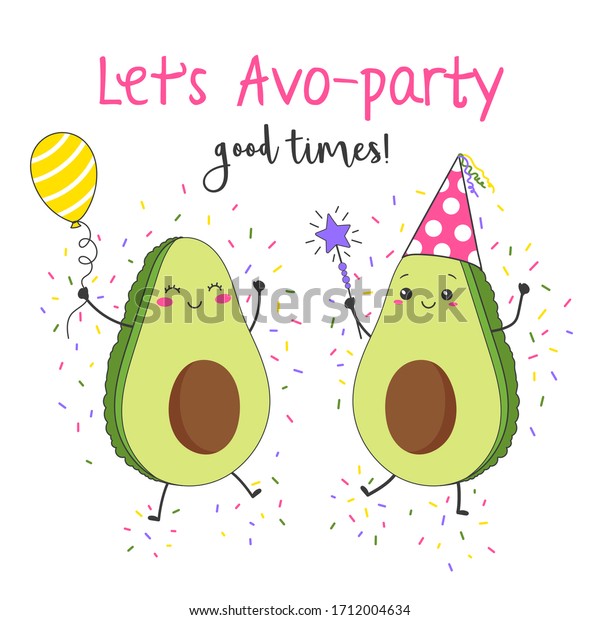 Cute Funny Happy Avocados Dancinglets Avoparty Stok Vektör (Telifsiz ...