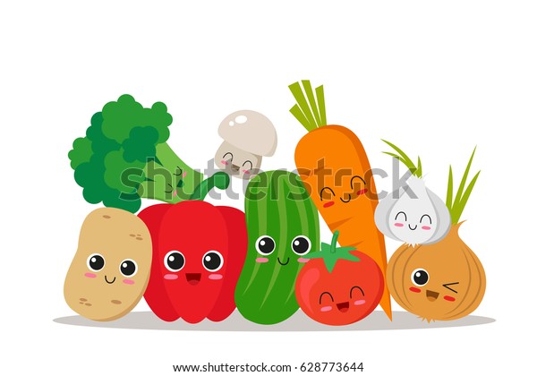 Cute Funny Happy Vegetables Character Set Stock Vector (Royalty Free ...