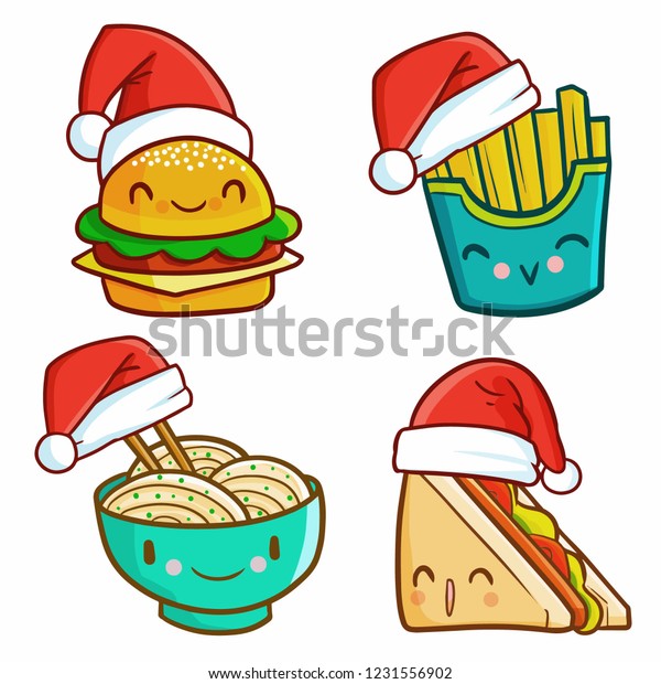 Cute Funny Meals Smiling Set Wearing Stock Vector (Royalty Free ...