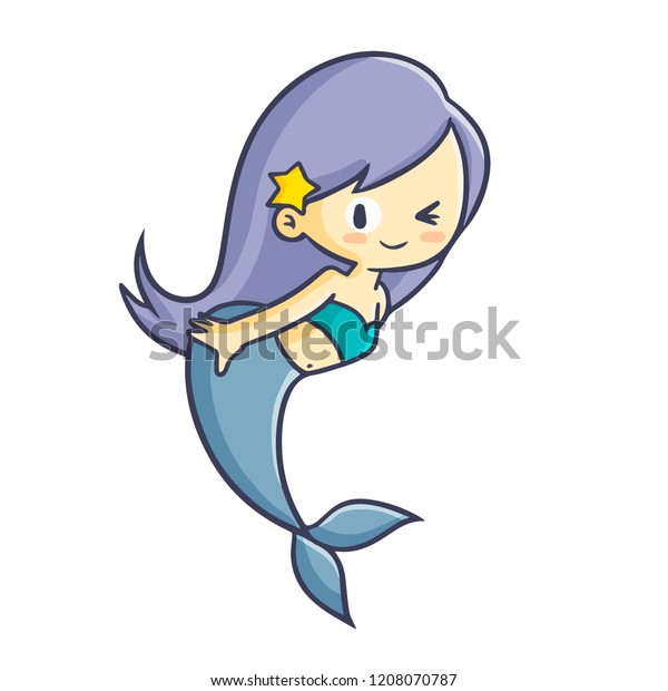 Cute Funny Mermaid Smiling Blinking Her 스톡 벡터(로열티 프리) 1208070787