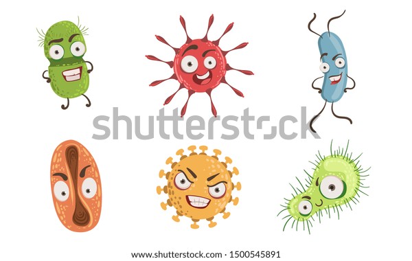 Cute Funny Microbes Set Colorful Bacterias Stock Vector (Royalty Free ...