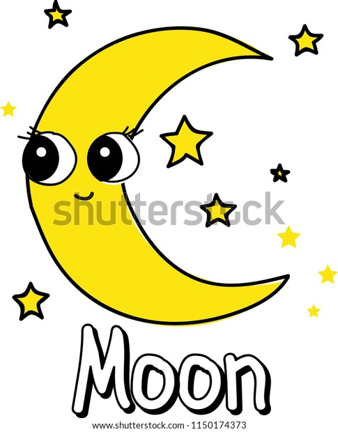 Cute Funny Moon Has Big Eyes Stock Vector (Royalty Free) 1150174373 ...