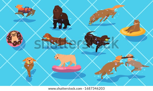 Cute Funny Purebred Dog Pool Set Stock Vector (Royalty Free) 1687346203