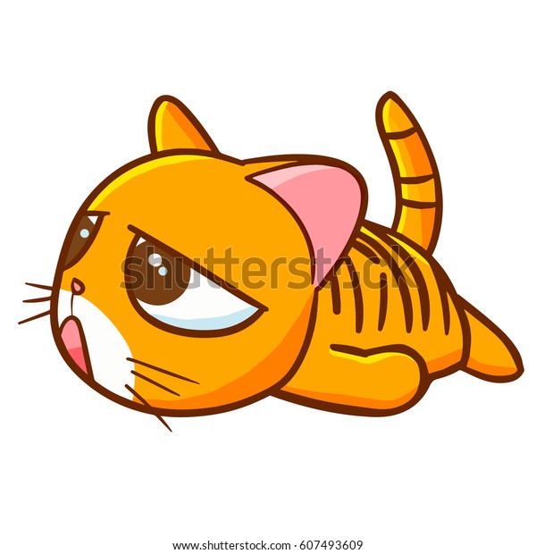Cute and funny tired orange cat - vector.
