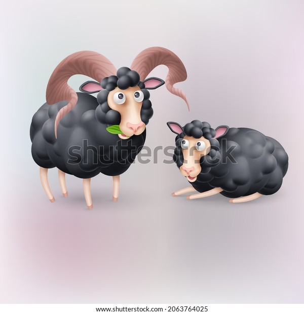 Cute Funny Two Black Sheep Characters Stock Vector (Royalty Free ...
