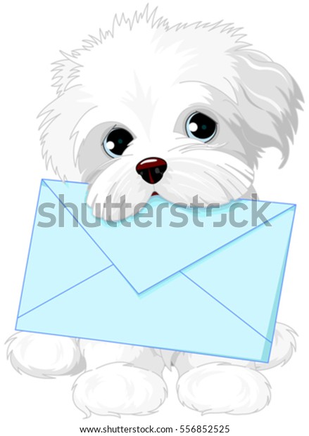 Cute Fuzzy Dog Delivering Mail Envelope Stock Vector (Royalty Free ...
