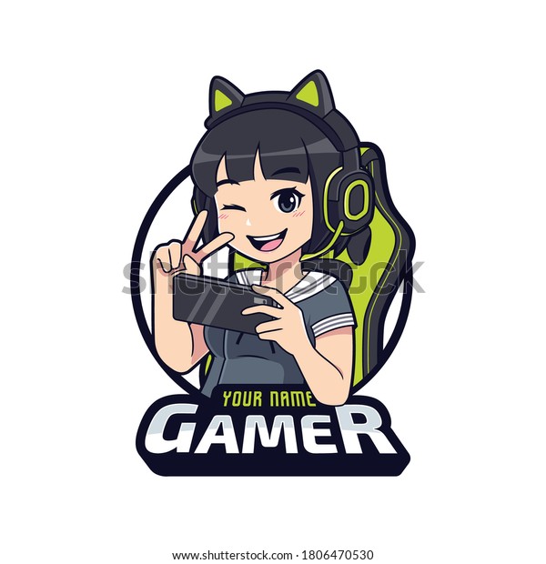 Cute Gamer Character Mascot Logo Gamer Girl Cartoon Esport Logo Template