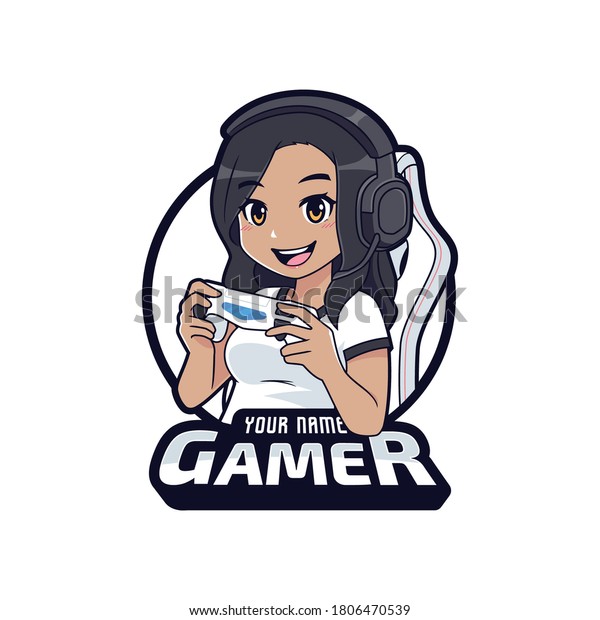 Cute Gamer Character Mascot Logo Dark Skin Gamer Girl Cartoon Esport