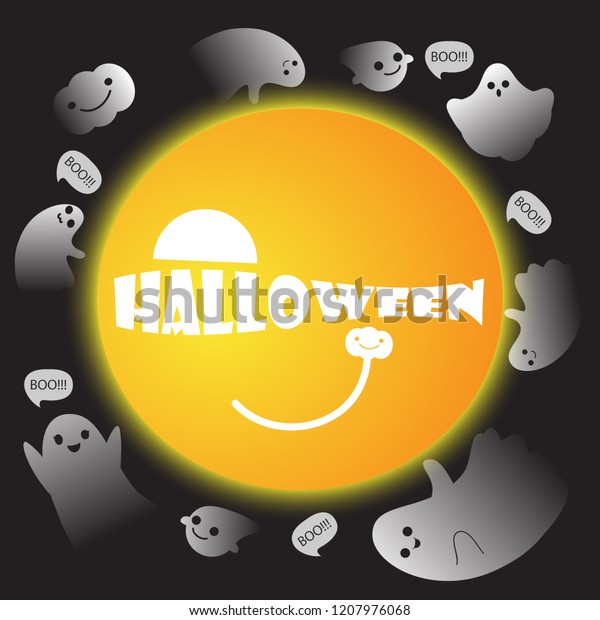 Cute Ghosts Moon Background Halloween Stock Vector (Royalty Free ...