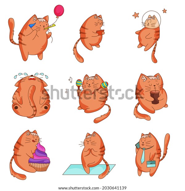 Cute Ginger Cat Character Striped Tail Stock Vector (Royalty Free ...