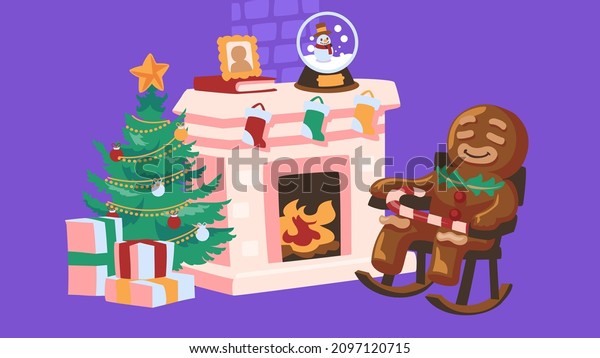 Cute Gingerbread Man Cookie Relaxing On Stock Vector (Royalty Free ...
