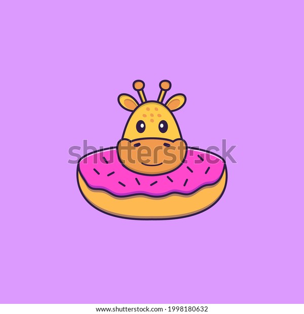 Cute Giraffe Donut On His Neck Stock Vector (Royalty Free) 1998180632 ...