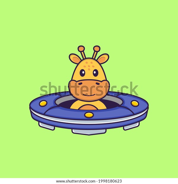 Cute Giraffe Driving Spaceship Ufo Animal Stock Vector (Royalty Free ...