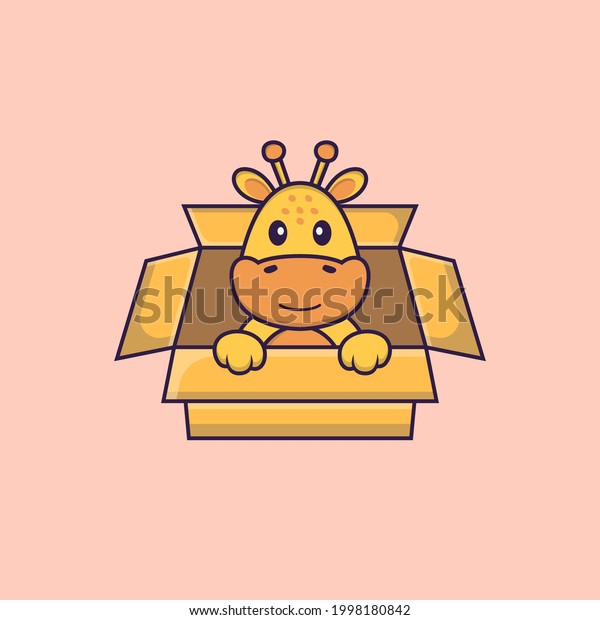 Cute Giraffe Playing Box Animal Cartoon Stock Vector (Royalty Free ...