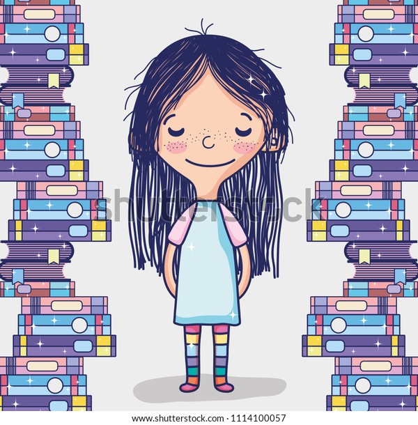 Cute Girl Books Stock Vector (Royalty Free) 1114100057 | Shutterstock