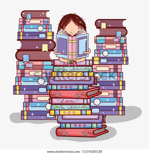 Cute Girl Books Stock Vector (Royalty Free) 1114100138 | Shutterstock
