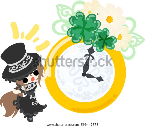 Cute Girl Clock Clover Stock Vector (Royalty Free) 599449373 | Shutterstock