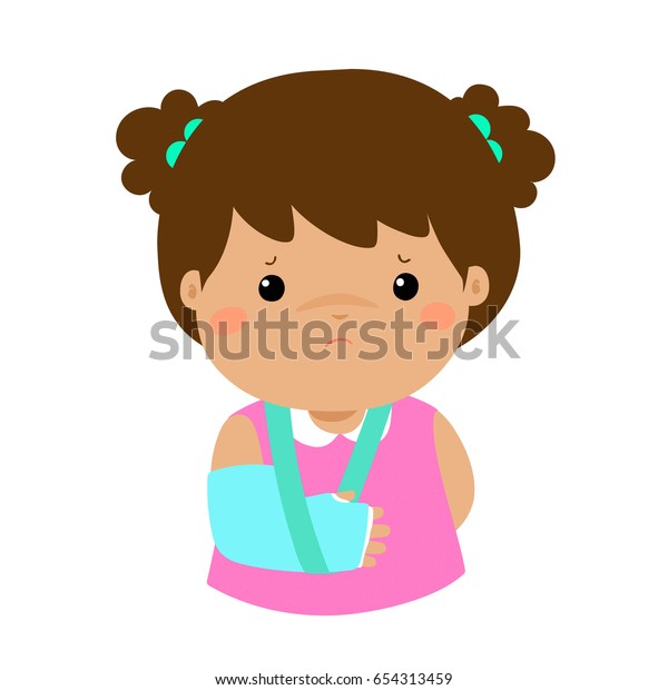 Cute girl hand bone broken from accident with arm splint vector ...