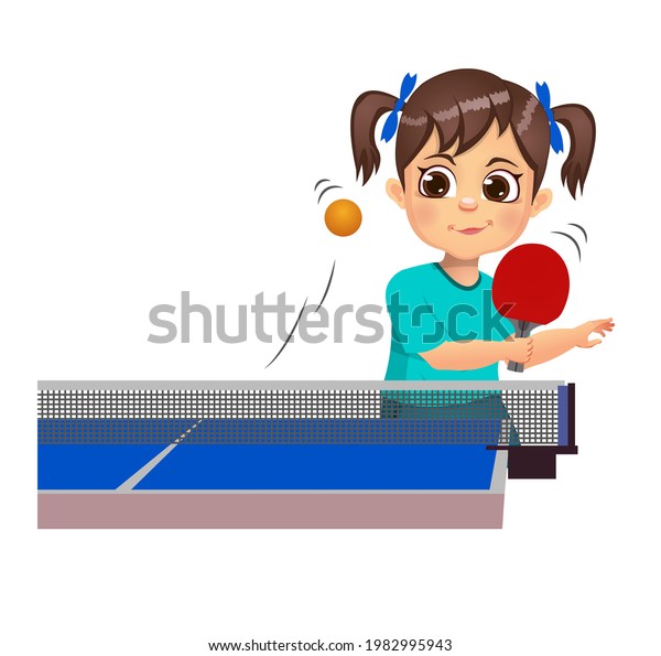 Cute Girl Kid Playing Table Tennis Stock Vector (Royalty Free ...