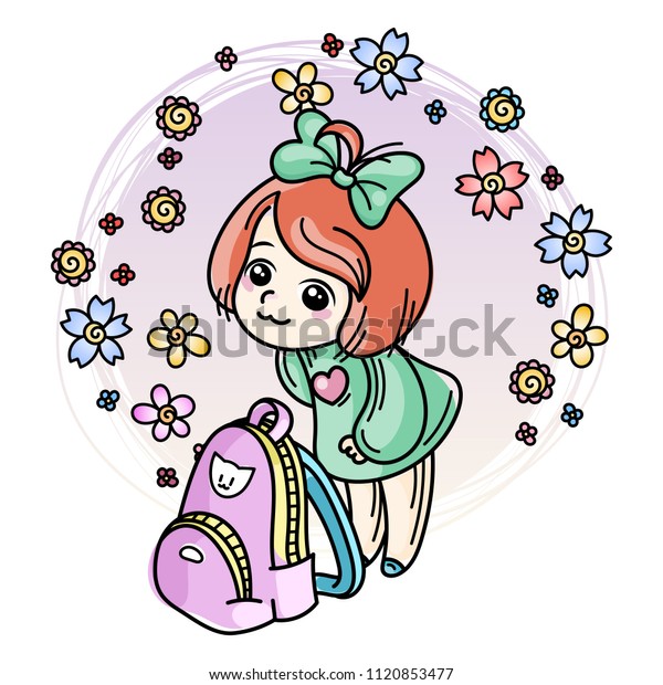 Cute Girl Ready School Vector Illustration Stock Vector (Royalty Free ...