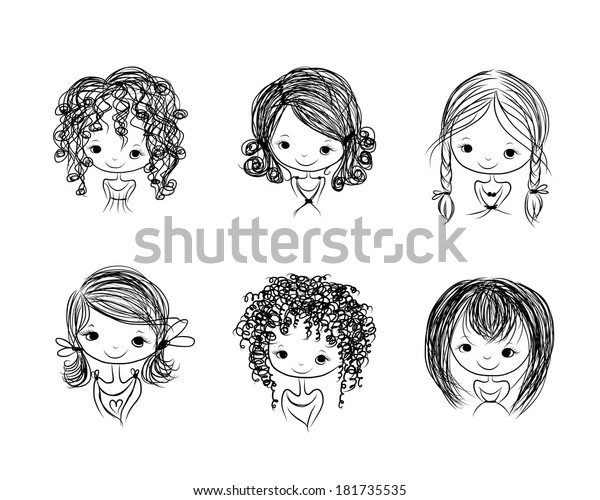 Cute Girl Smiling Sketch Your Design Stock Vector (Royalty Free) 181735535
