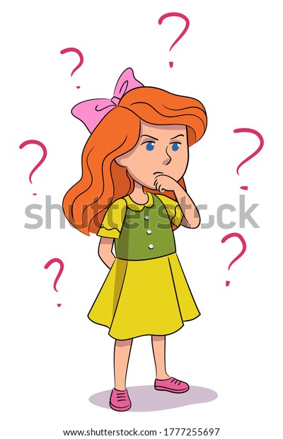 Cute Girl Thinking Question Marks Sign Stock Vector (Royalty Free ...