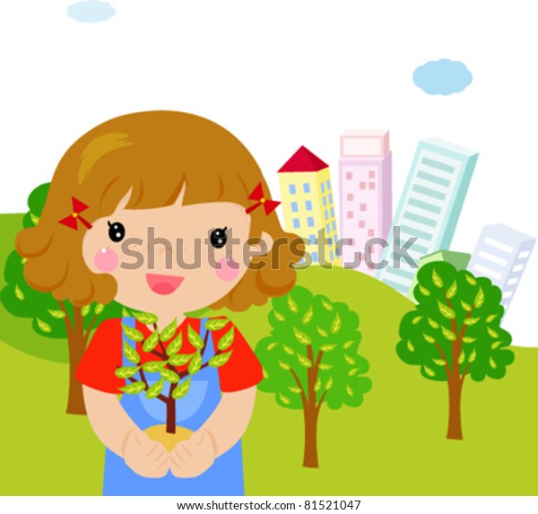 Cute Girl Tree Stock Vector (Royalty Free) 81521047 | Shutterstock