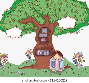 Cute Girl Tree Library Stock Vector (Royalty Free) 1114100156 ...
