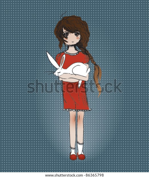 Cute Girl White Rabbit Vector Illustration Stock Vector (Royalty Free ...