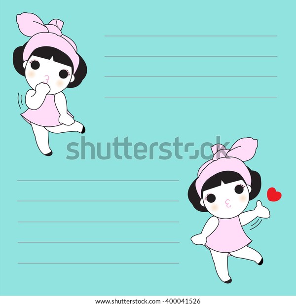 Cute Girls Character Paper Note Design Stock Vector (Royalty Free ...