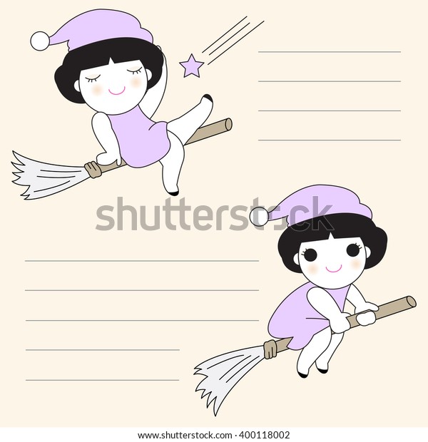 Cute Girls Character Paper Note Design Stock Vector (Royalty Free ...