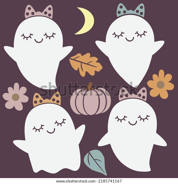 Cute Girly Ghost Vector Cartoon Illustration: เวกเตอร์สต็อก (ปลอดค่า ...