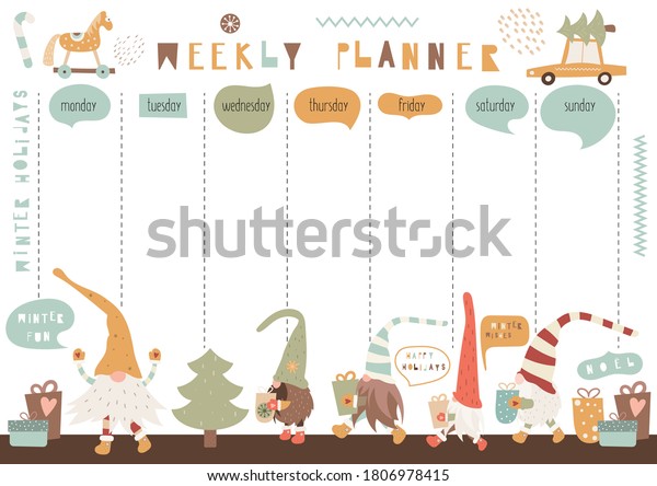 Cute Gnomes Weekly Planner Holidays Funny Stock Vector (Royalty Free ...