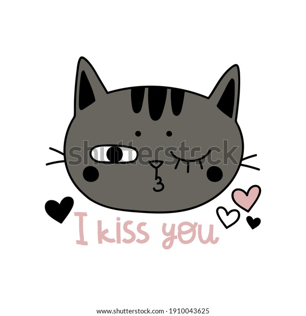Cute Gray Cat Kiss Cartoon Vector Stock Vector Royalty Free 1910043625