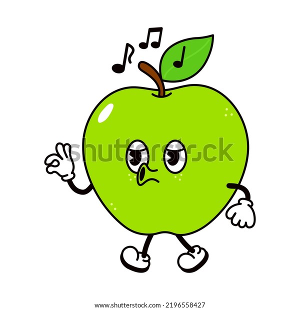 Cute Green Apple Walking Singing Character Stock Vector (Royalty Free ...