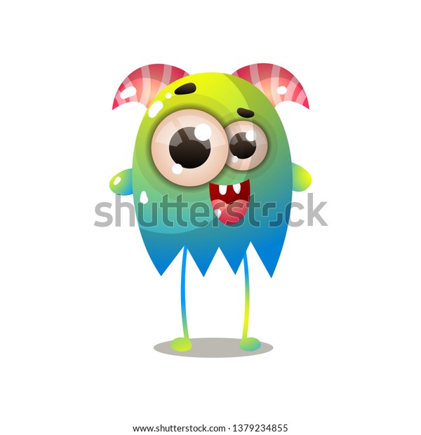 Cute Green Blue Monster Red Horns Stock Vector (Royalty Free ...