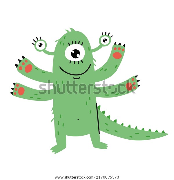 Cute Green Monster Vector Illustration Stock Vector (Royalty Free ...