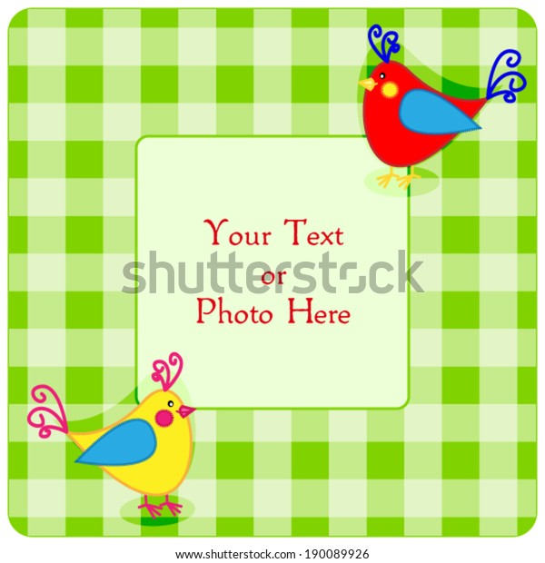 Cute Green Plaid Frame Little Birds Stock Vector (Royalty Free ...
