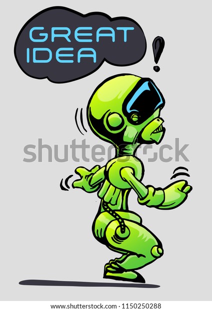 Cute Green Robot Shocked By Great Stock Vector (Royalty Free ...