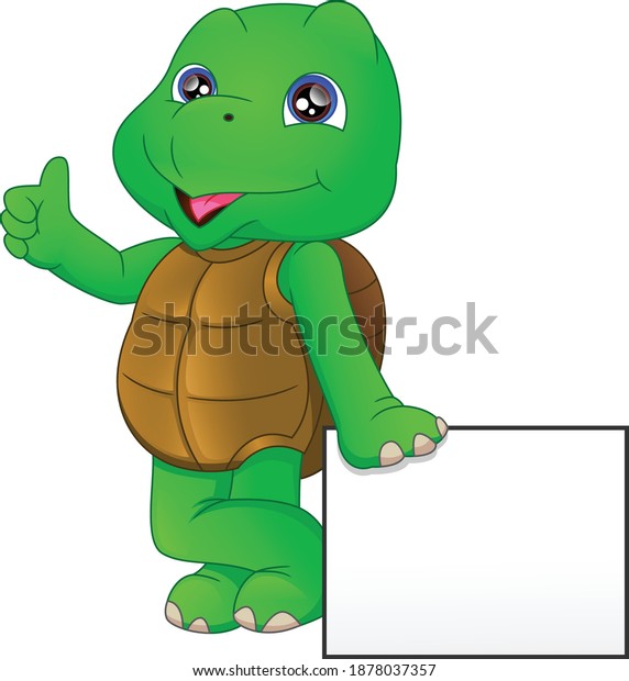 Cute Green Turtle Cartoon Blank Sign Stock Vector (Royalty Free) 1878037357