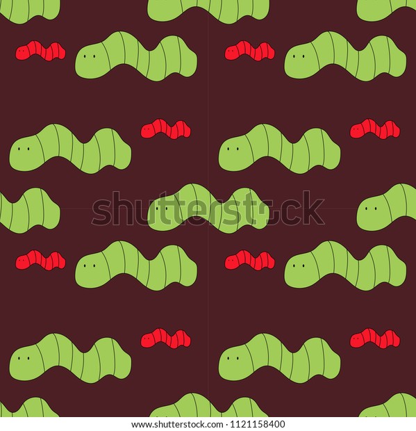 Cute Green Worm Cartoon Seamless Pattern Stock Vector (Royalty Free ...