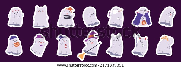 Cute Halloween Stickers Spooky Phantom Set Stock Vector (Royalty Free ...