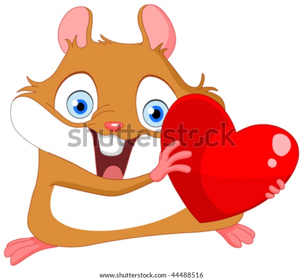 Cute Hamster Holding Heart Stock Vector (Royalty Free) 44488516