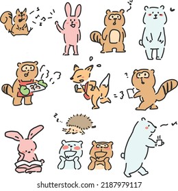 Cute Hand Drawing Animal Bundle Icon Stock Vector (Royalty Free ...