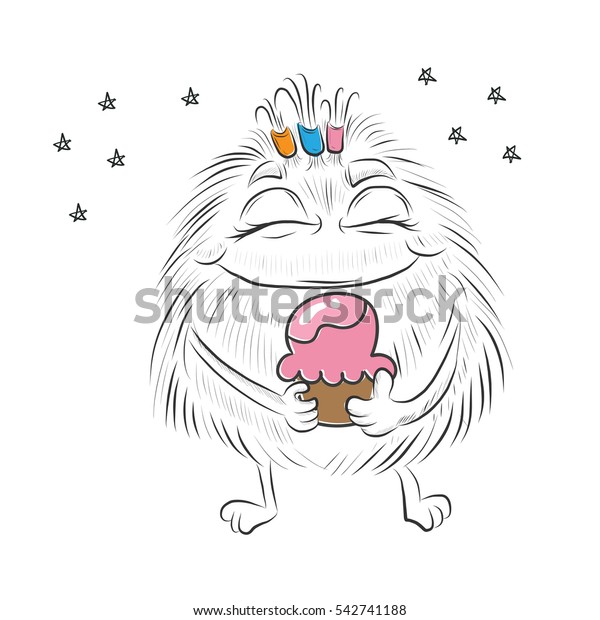 Cute Hand Drawing Monster Cake Stock Vector (Royalty Free) 542741188