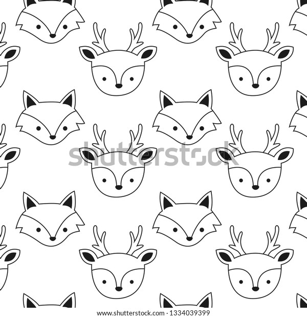 Cute Hand Drawn Animal Pattern Stock Vector (Royalty Free) 1334039399 ...