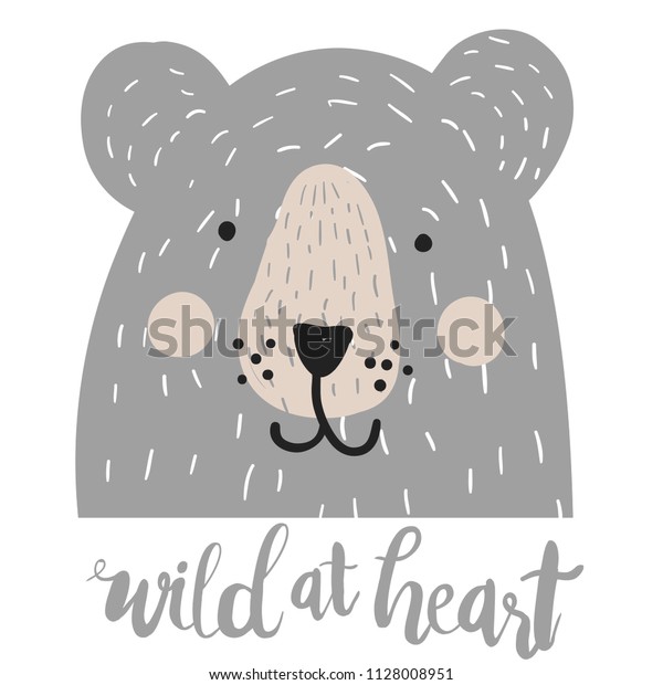 Cute Hand Drawn Bear Slogan Print Stock Vector (Royalty Free ...